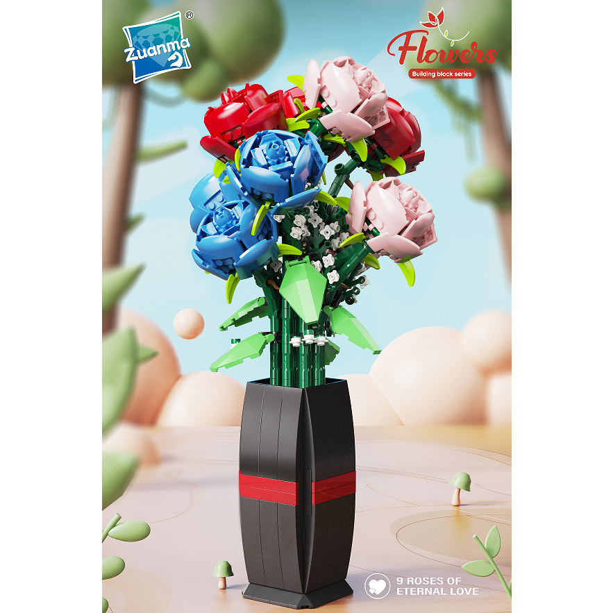 #Brick Rose with vase 9 Rose brick flower building block toy | Shopee ...