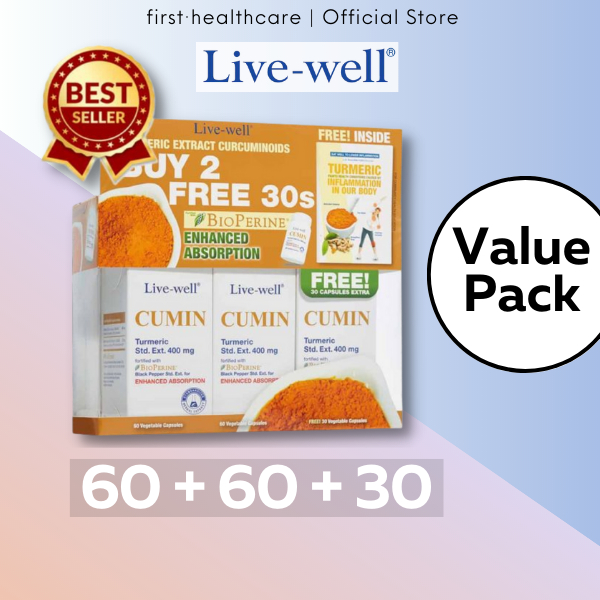 Live Well Cumin Turmeric Extract 400mg Joint Pain Antioxidant Curcumin ...