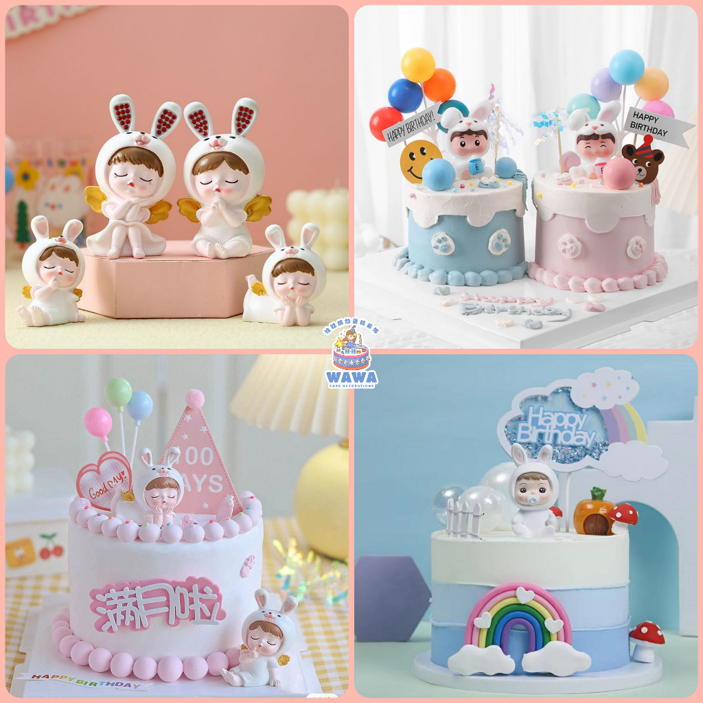 [WAWA] Baby rabbit bunny cake decoration topper 兔宝宝 兔子 兔耳朵 蛋糕装饰摆件 ...