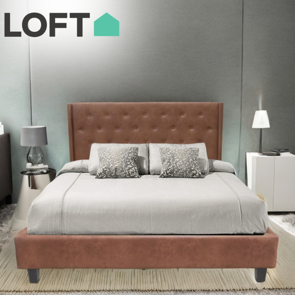 LOFT Living CARINA Queen & King Size Wing Back Fabric Bed Frame-Beige ...