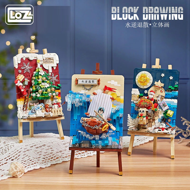 LOZ MINI Christmas Themed 3D Painting Block 1282 Sled Sleigh 1283 ...