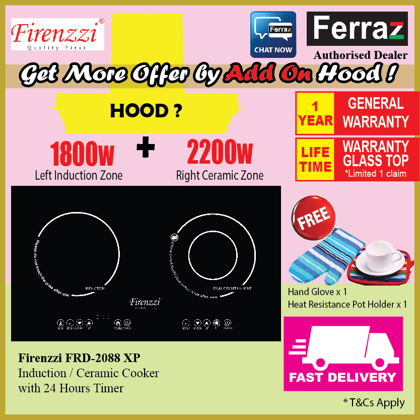 FIRENZZI FRD-2088 XP Ceramic + Induction Cooker Hob 2-in-1 / Rubine Cooker / Teka Cooker / Midea ...