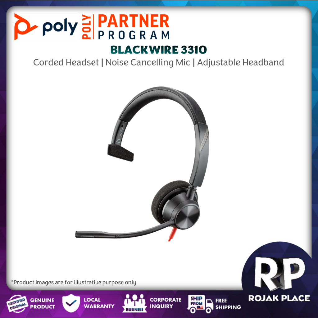 Poly Blackwire 3310 / 3315 Mono Office Corded Headset with Noise ...