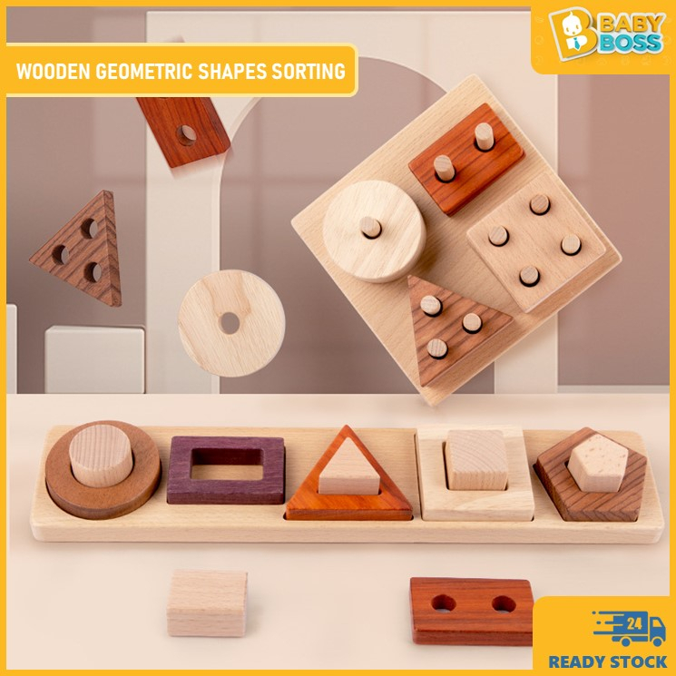 BabyBoss Wooden Geometric Shapes Matching Sorting Stacking Montessori ...