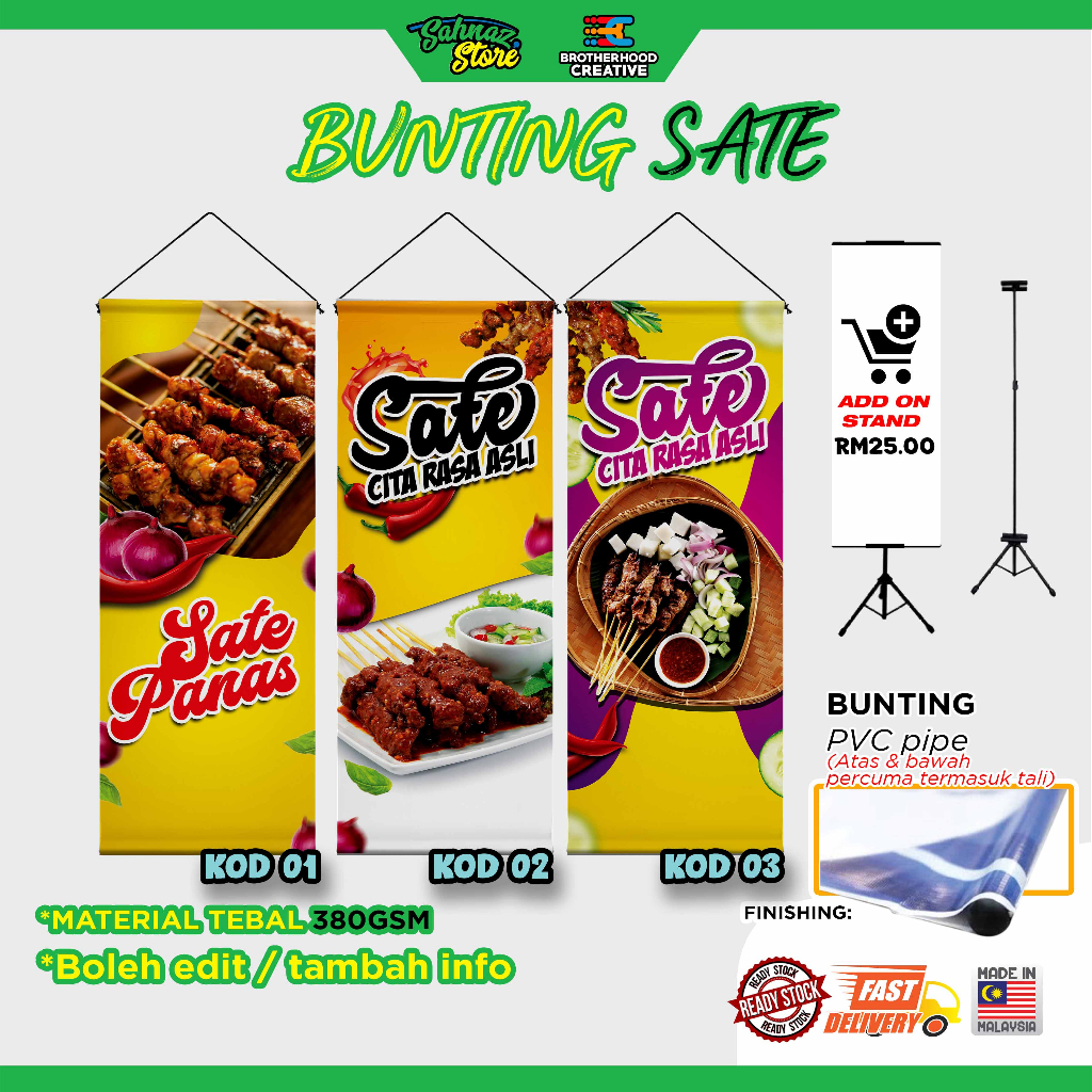 Bunting Sate | Bunting Banner produk makanan readymade design boleh ...