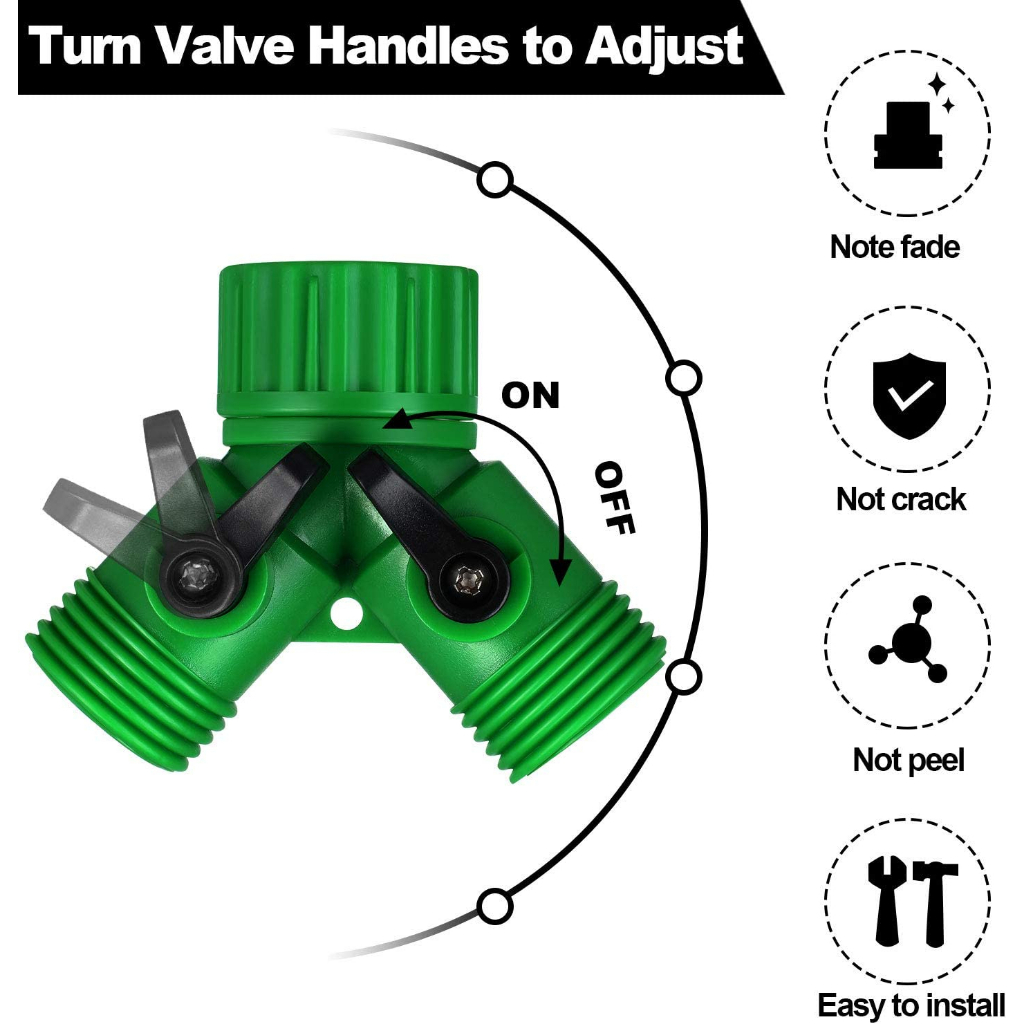 2 Way Hose Adapter Y Valve Garden Hose Connector Non Rust Spigot Faucet ...