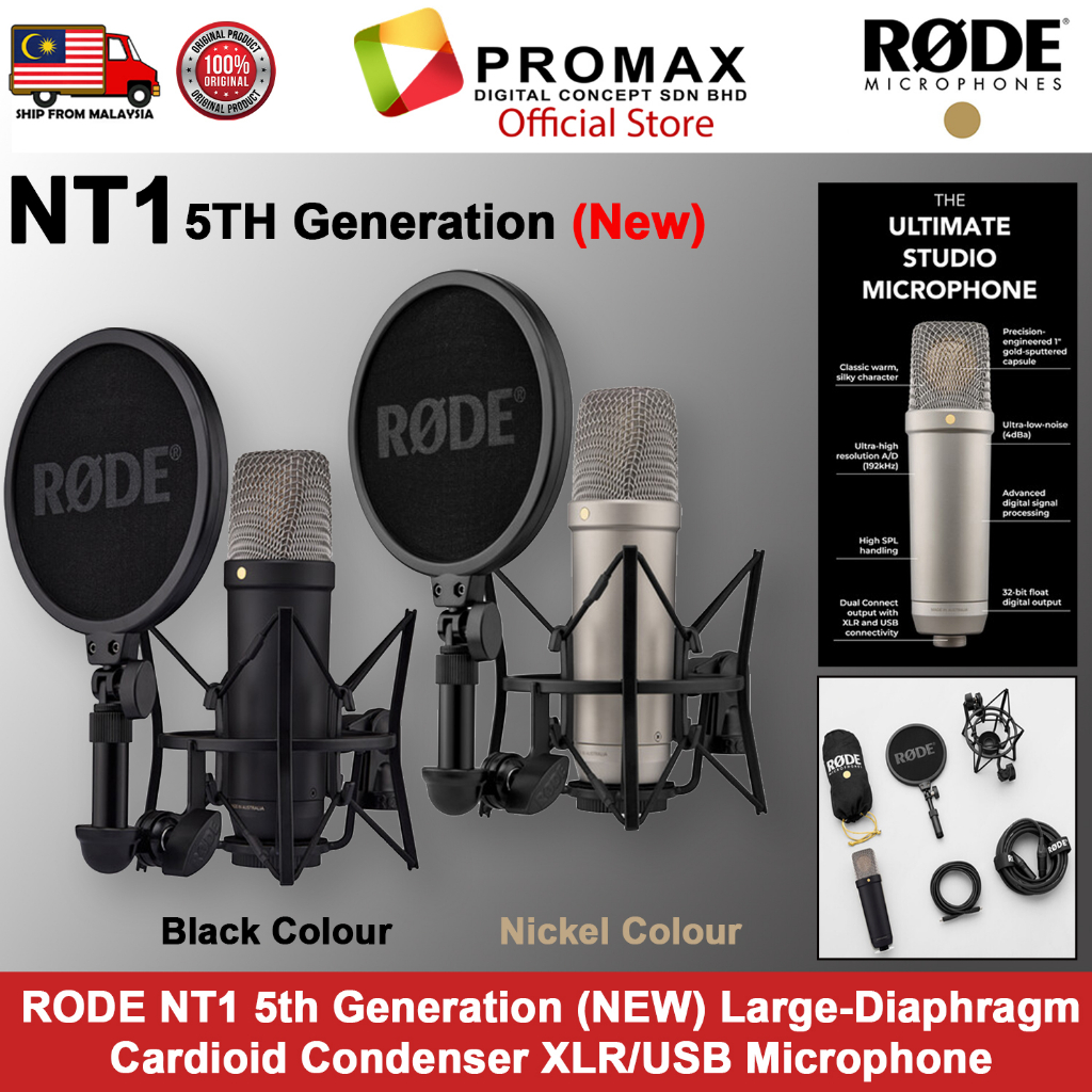 RODE NT1 5th Generation Large-Diaphragm Cardioid Condenser XLR/USB ...