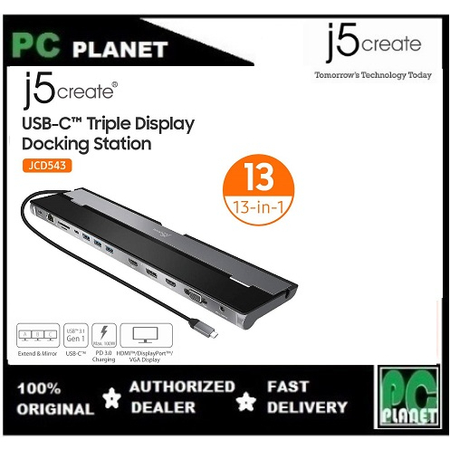 J5create JCD543 USB-C Triple Display Docking Station (HDMI/DP/VGA ...
