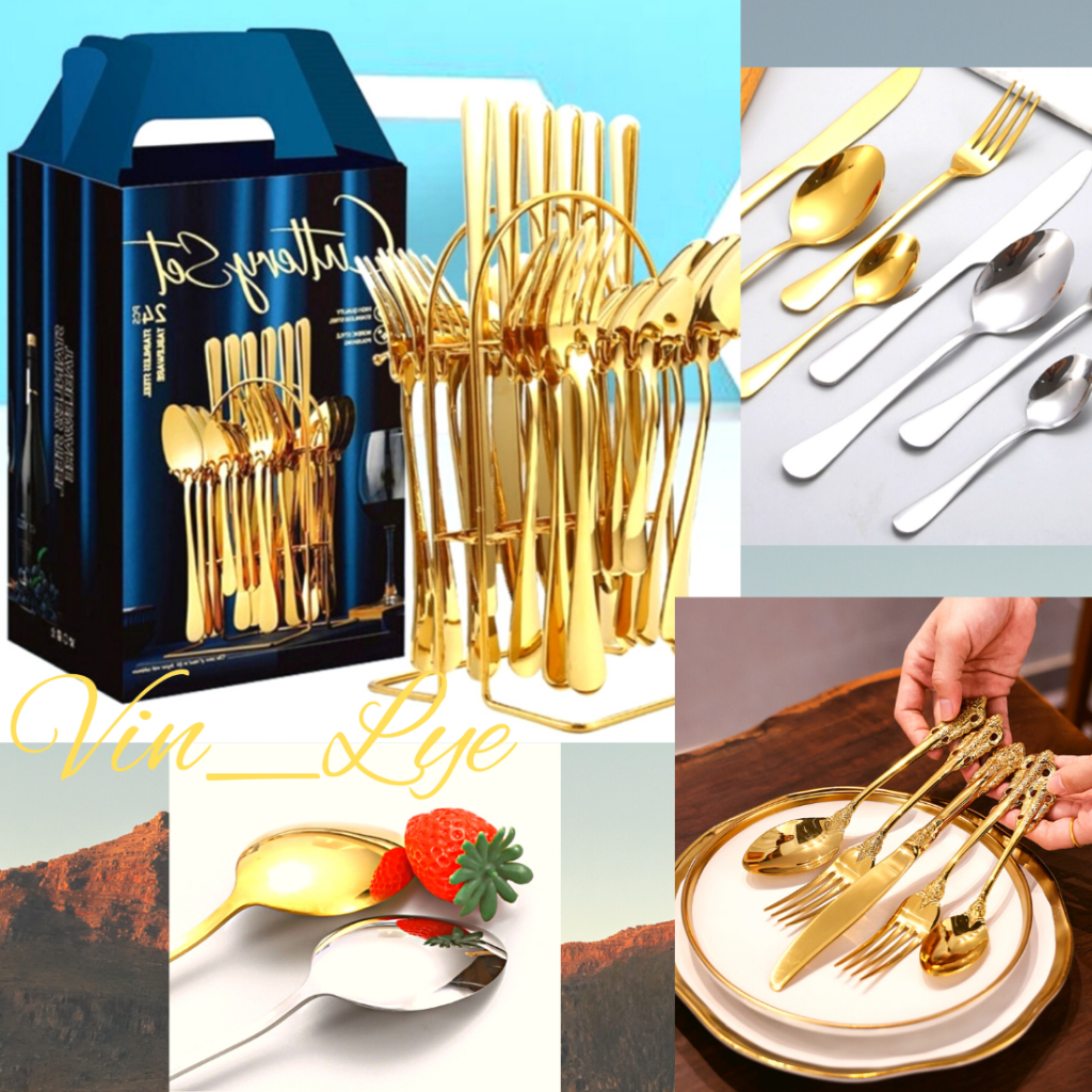 Premium Cutlery set Dinnerware Spoon Fork Knife Set with stand 刀叉汤匙套装 ...