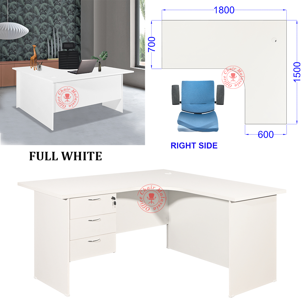 L Shape Table with Fixed Pedestal / Office Desk / Writing Table / Meja ...
