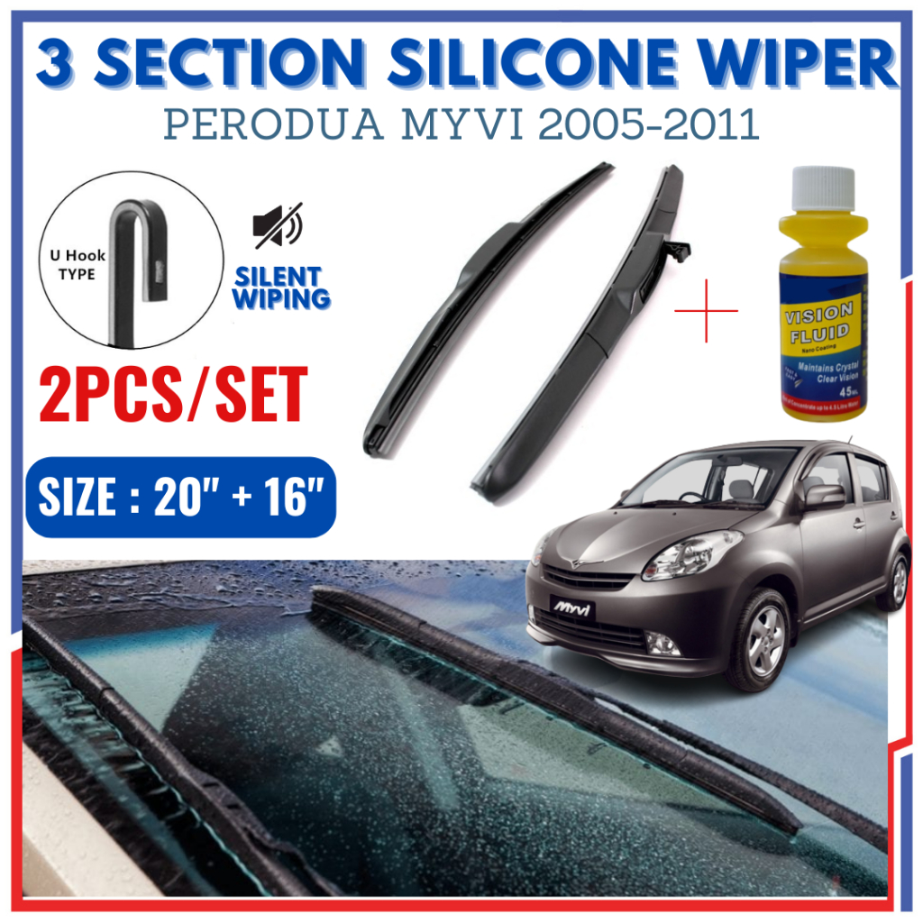 Perodua Myvi 2005-2011 High Grade Three section Silicone Wiper Genuine ...