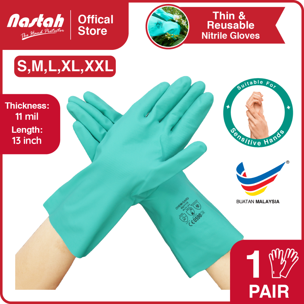 Nastah Chem-Gard Chemical Nitrile Gloves Dapur Eczema Sensitive Skin ...