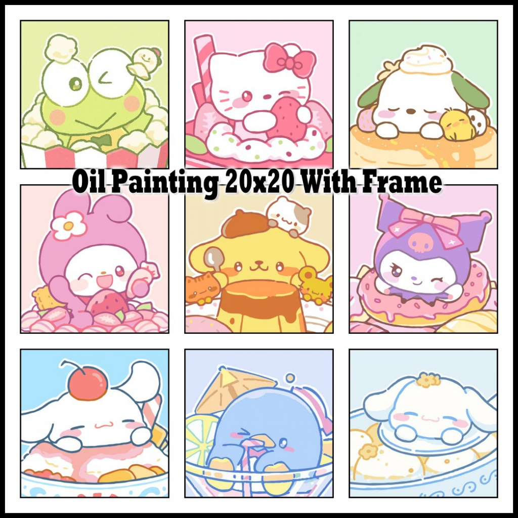 🇲🇾DIY Sanrio Cartoon Digital Oil Paint 20x20cm Canvas Painting By ...