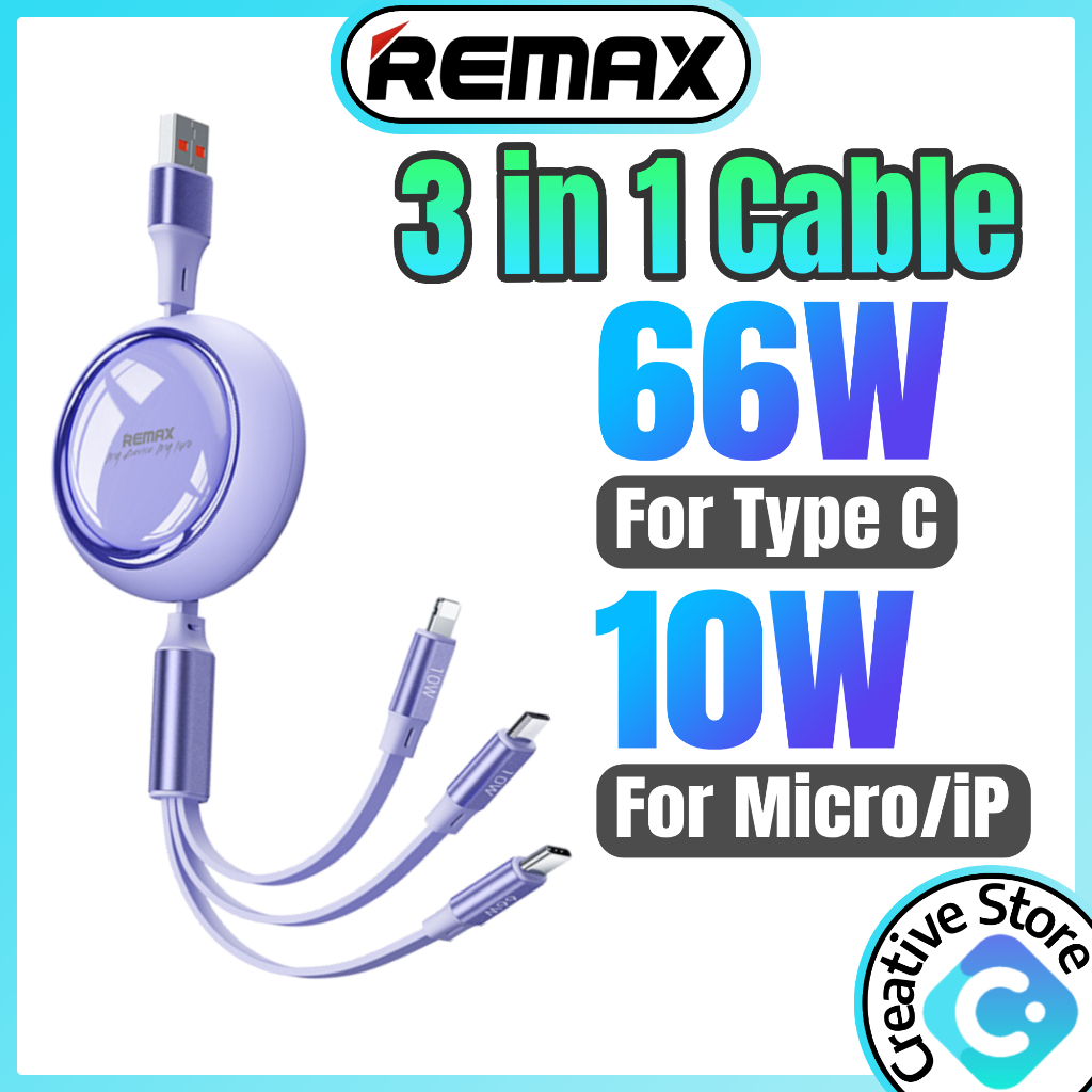 3in1 Cable Remax 3 in 1 Cable 66W Fast Charge Cable Retractable Cable ...