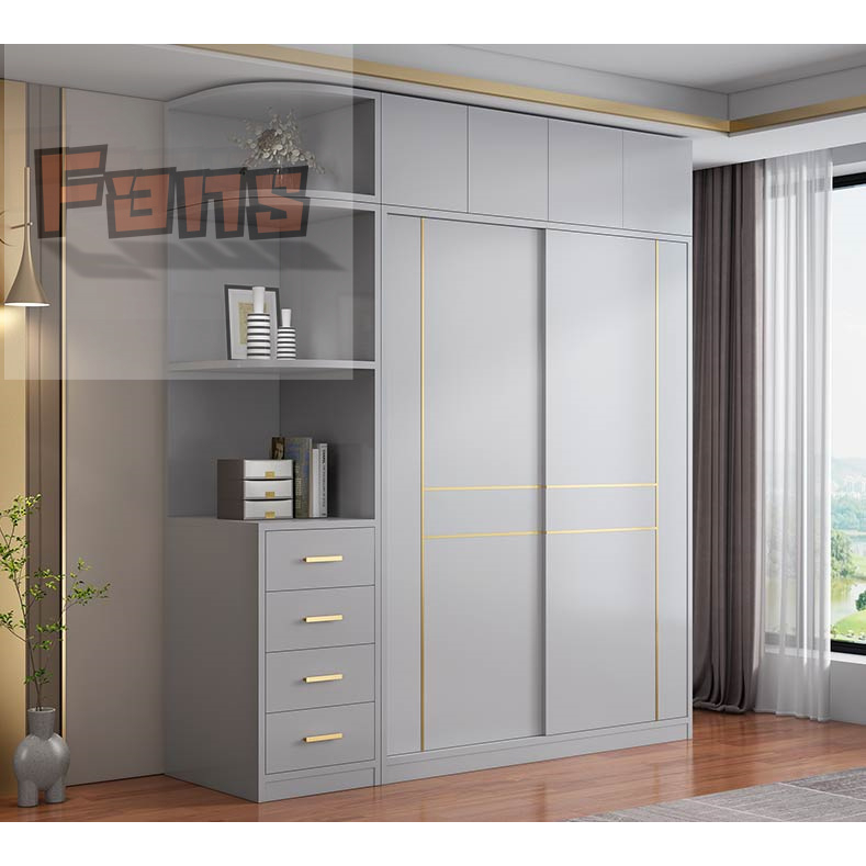 New Modern Sliding Marble Grey Wardrobe Almari Baju Bedroom Multi ...