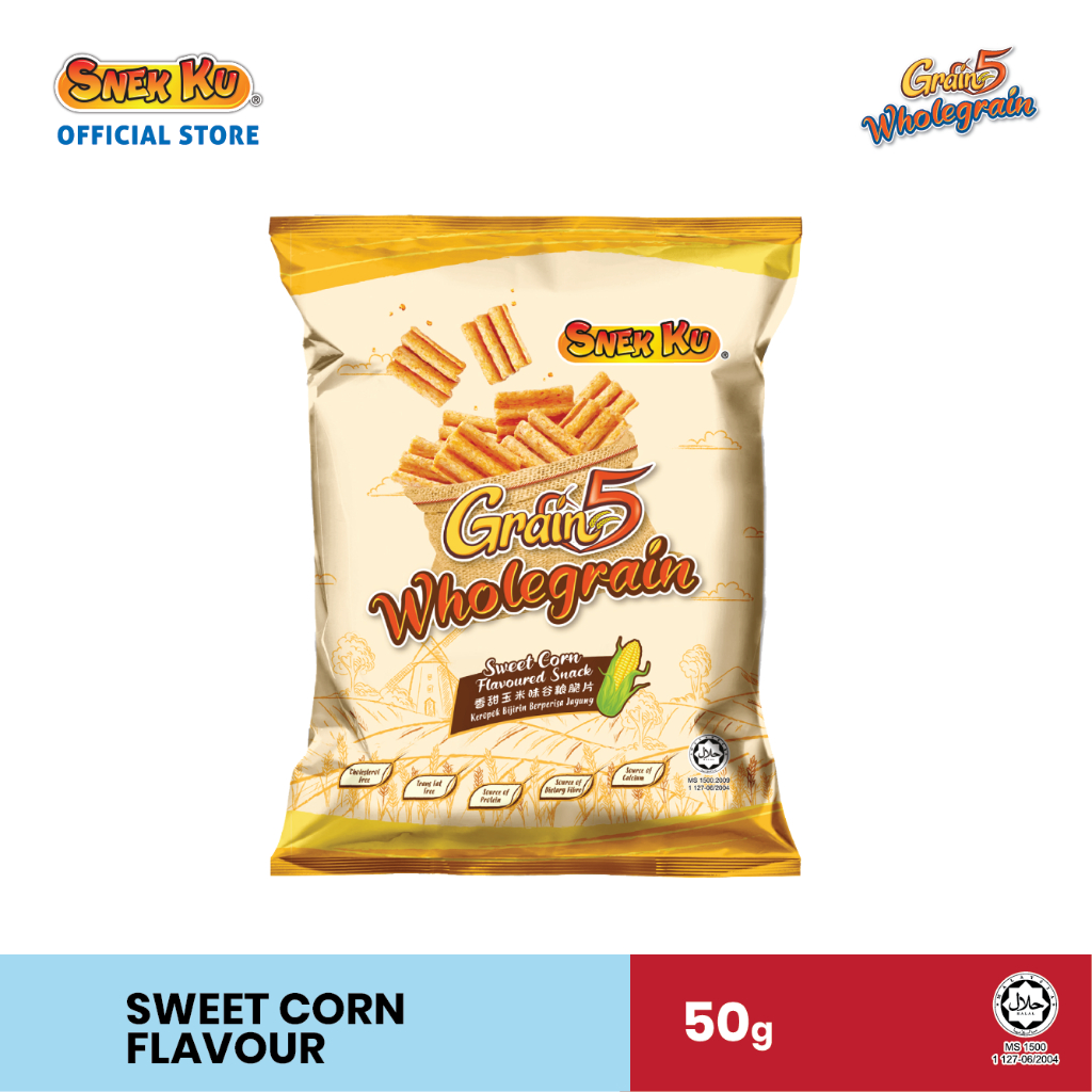 Snek Ku Grain5 Wholegrain Sweet Corn Flavoured Snacks (50g) | Shopee ...