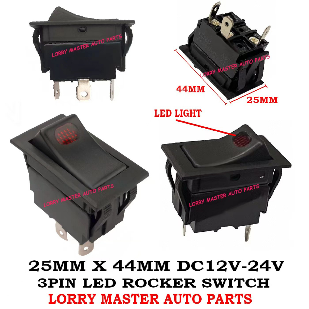 25MM X 44MM RED LED ROCKER SWITCH BUTTON SWITCH FOR ALL CAR LORRY BUS ...