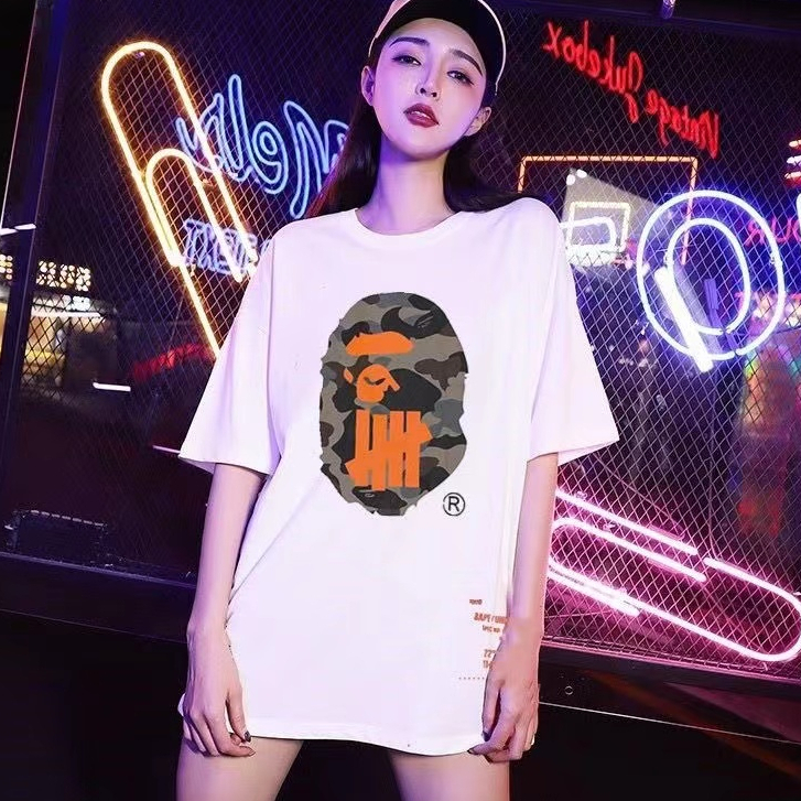 Original BAPE shirt printed ape head casual loose round neck pure ...