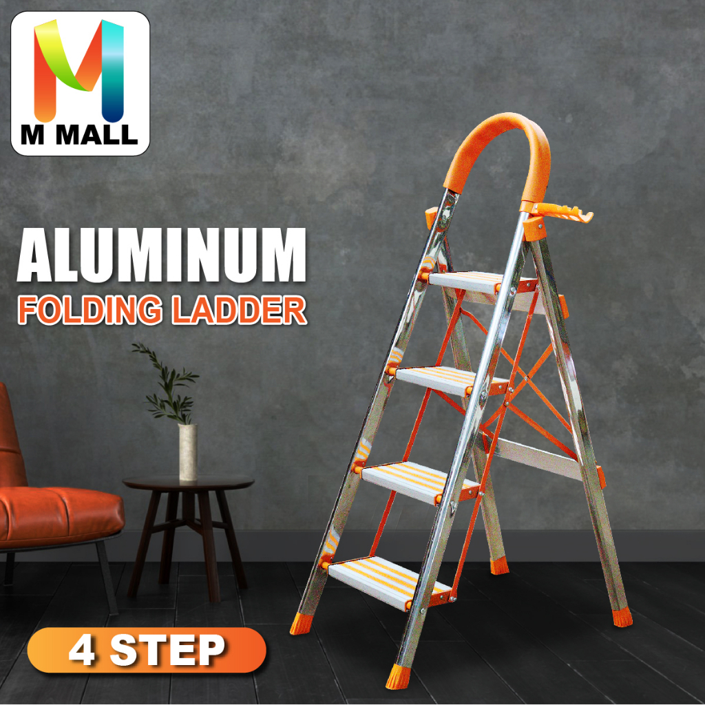M MALL Light Stable 4 STEP Household Aluminum Folding LADDER with Hand ...