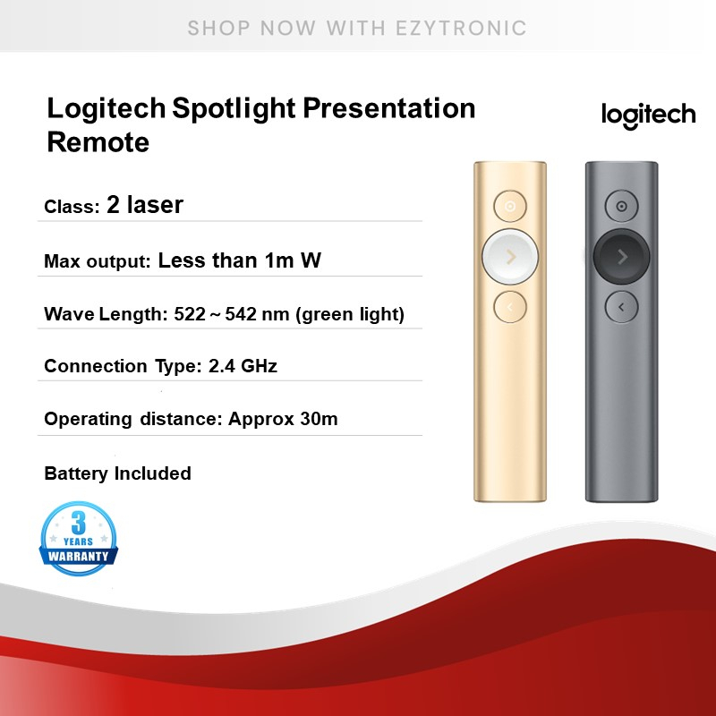 Logitech Spotlight Presentation Remote - 2.4GHz USB - 1 Year Warranty ...