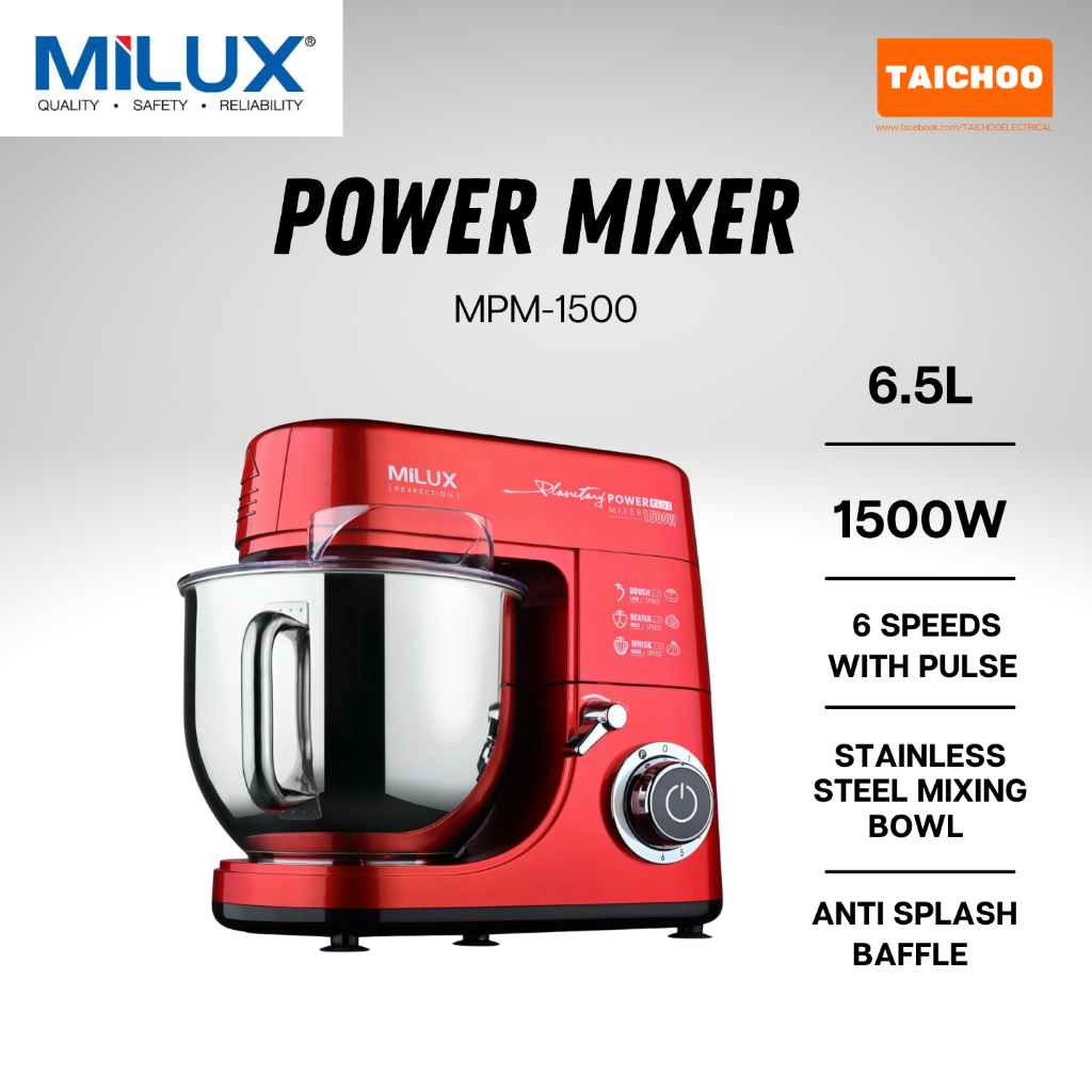 Milux Power Stand Mixer (Heavy Duty) 6.5L 1500W MPH-1500 | Shopee Malaysia