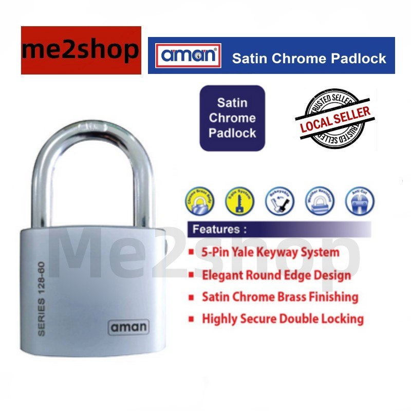 AMAN (128 SERIES)SOLID BRASS SATIN CHROME BORON STEEL SHACKLE PADLOCK ...