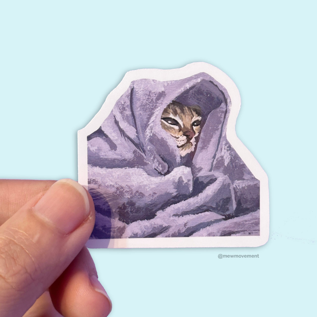 Cat In A Blanket Sticker, Decorative Waterproof Sticker, Cat Lover ...