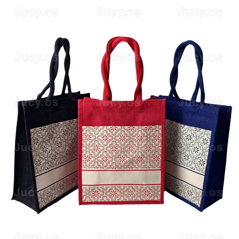 Monogram Jute Bag with Canvas Pocket Tote Bag Beg Tangan Wanita ...