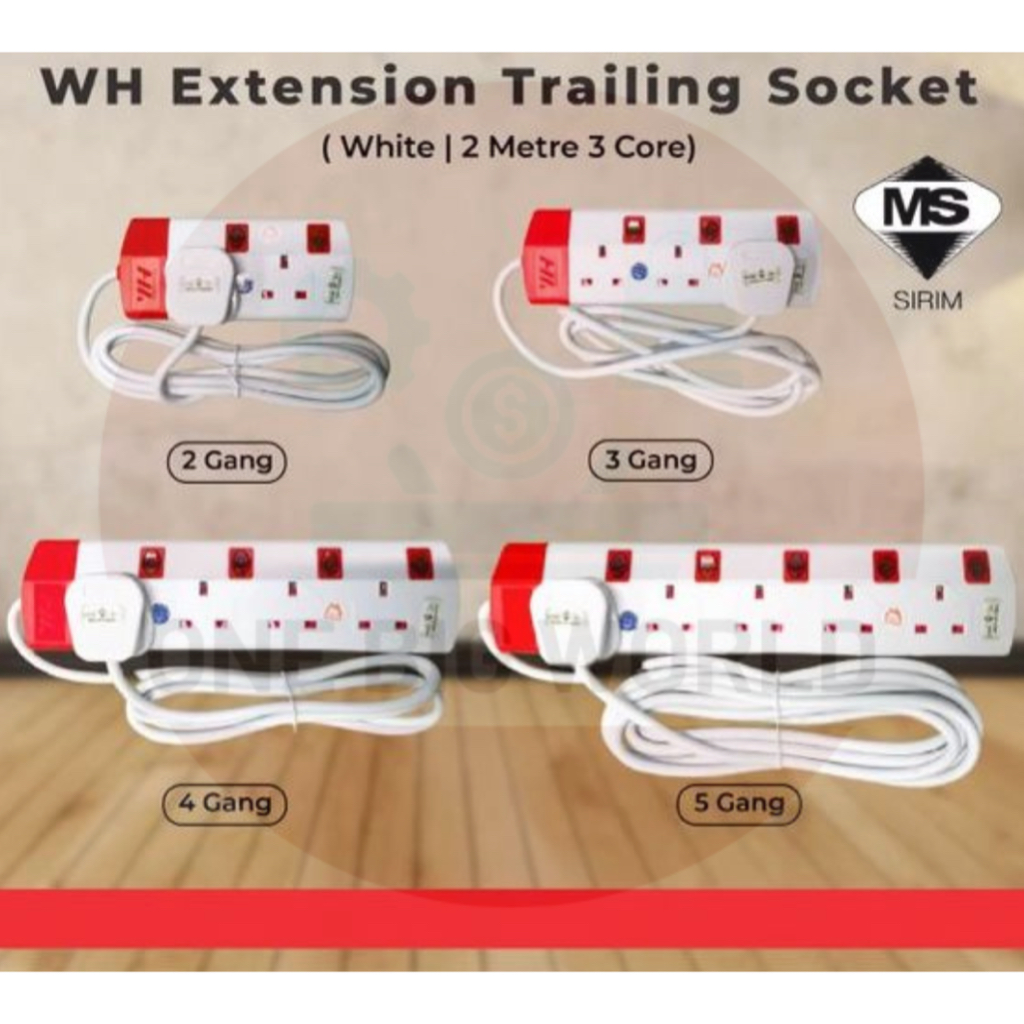 Extension Trailing Socket 2Meter 3Core Wire(SIRIM)(White) || Extension ...