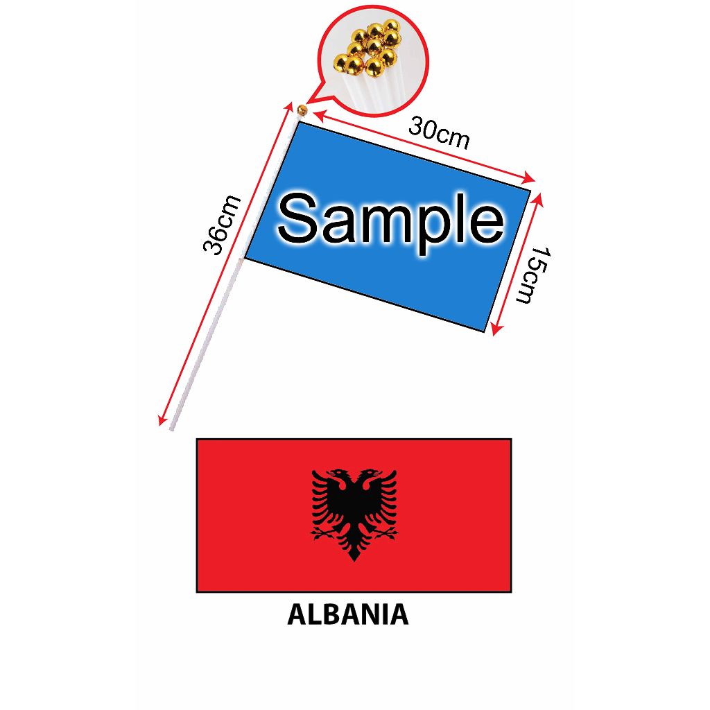 Albania Hand Flag With Stick (15x30cm)/ Bendera Tangan Dunia Albania ...