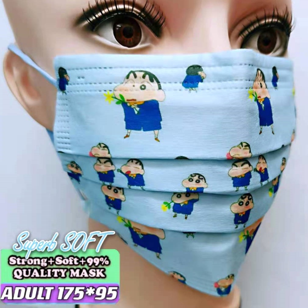 Adult Face Mask Cartoon Design Face Mask Crayon Shin Chan Mario Face ...