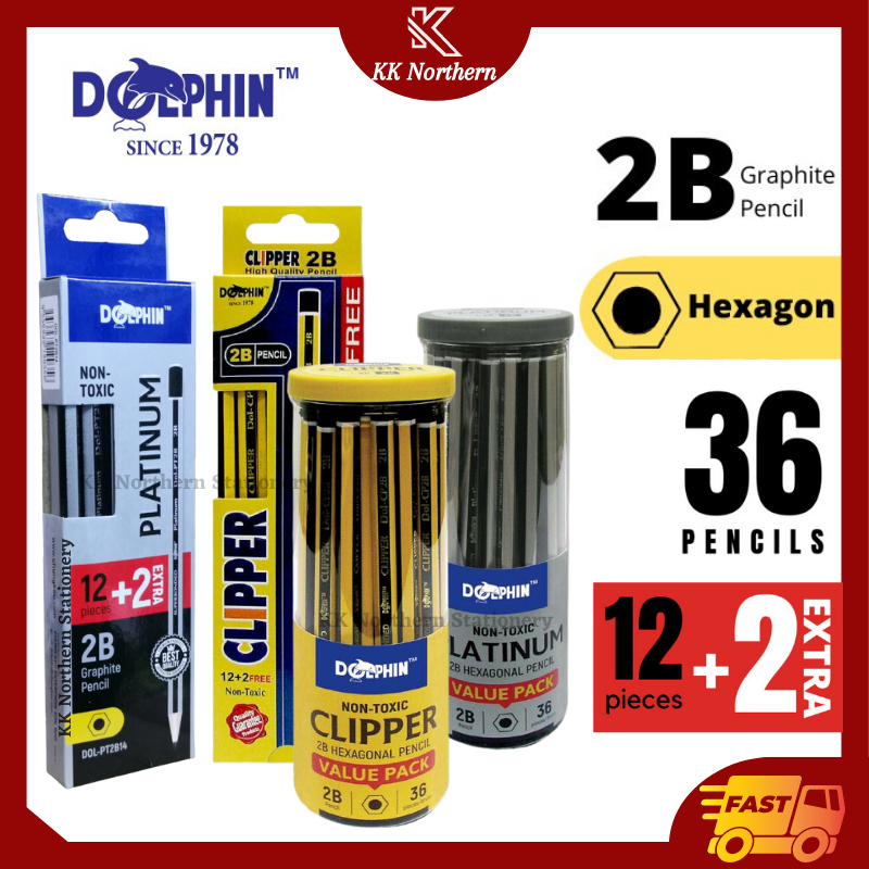DOLPHIN 2B Pencil | Clipper Hexagon 12+2'S | Platinum Hexagon | 1 Drum ...