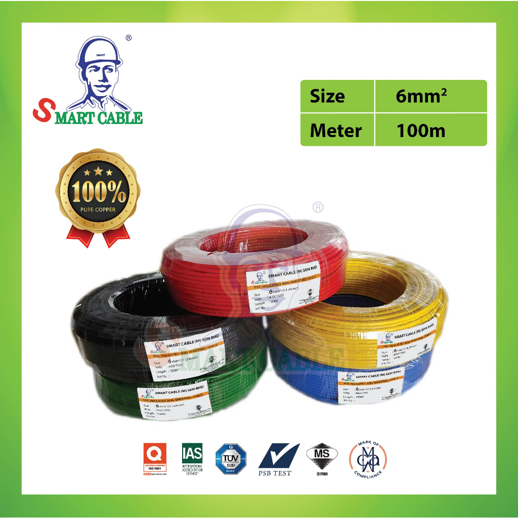 Ready Stock SMART PVC Insulated Cable 6mm ( Auto Control Cable / Made ...