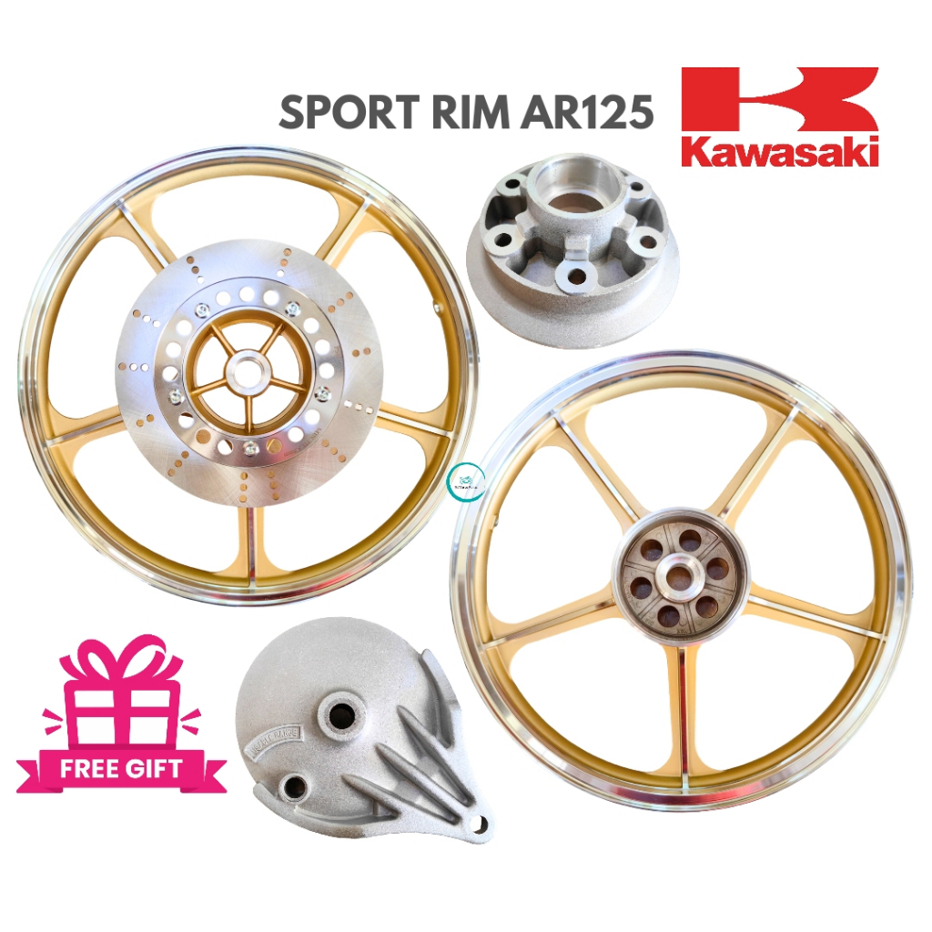 KAWASAKI ORIGINAL SPORT RIM GOLD + BRAKE HUB + SPROCKET HUB AR125 AR ...