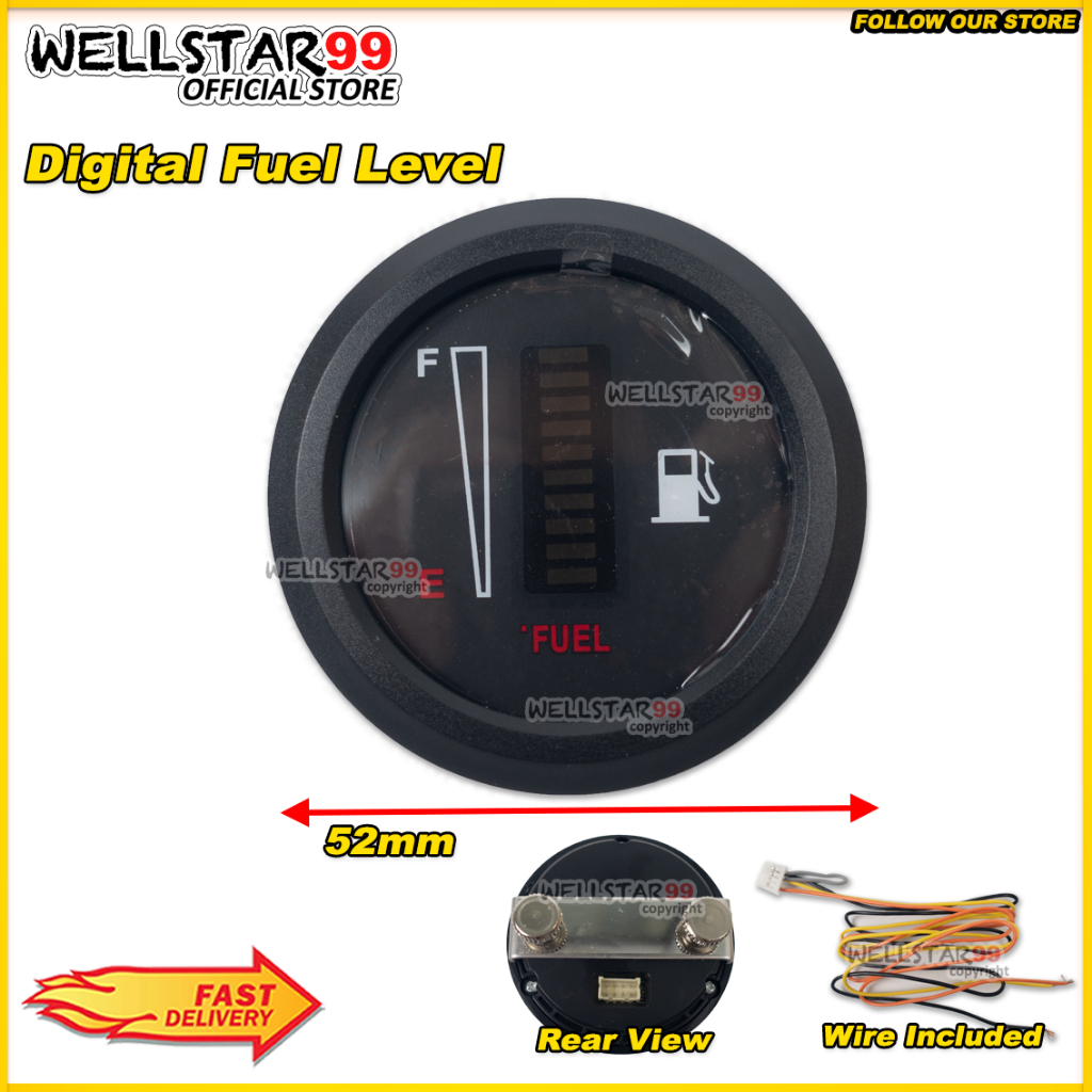Universal Motor Motorcycle Car Fuel Meter Digital 2" 52mm 12V System ...