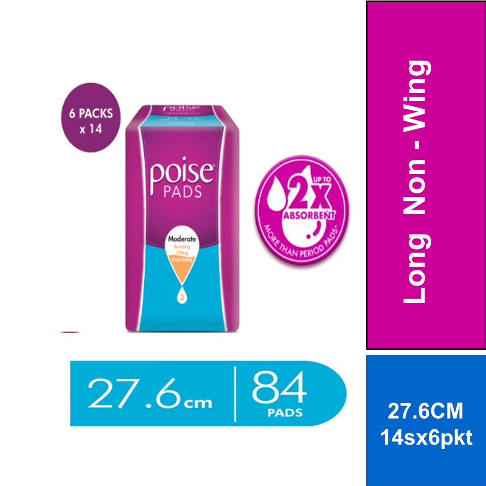 Poise Pads Long Non Wing Incontinence/Adult Diapers 27.6cm ( 14s x 6 ...