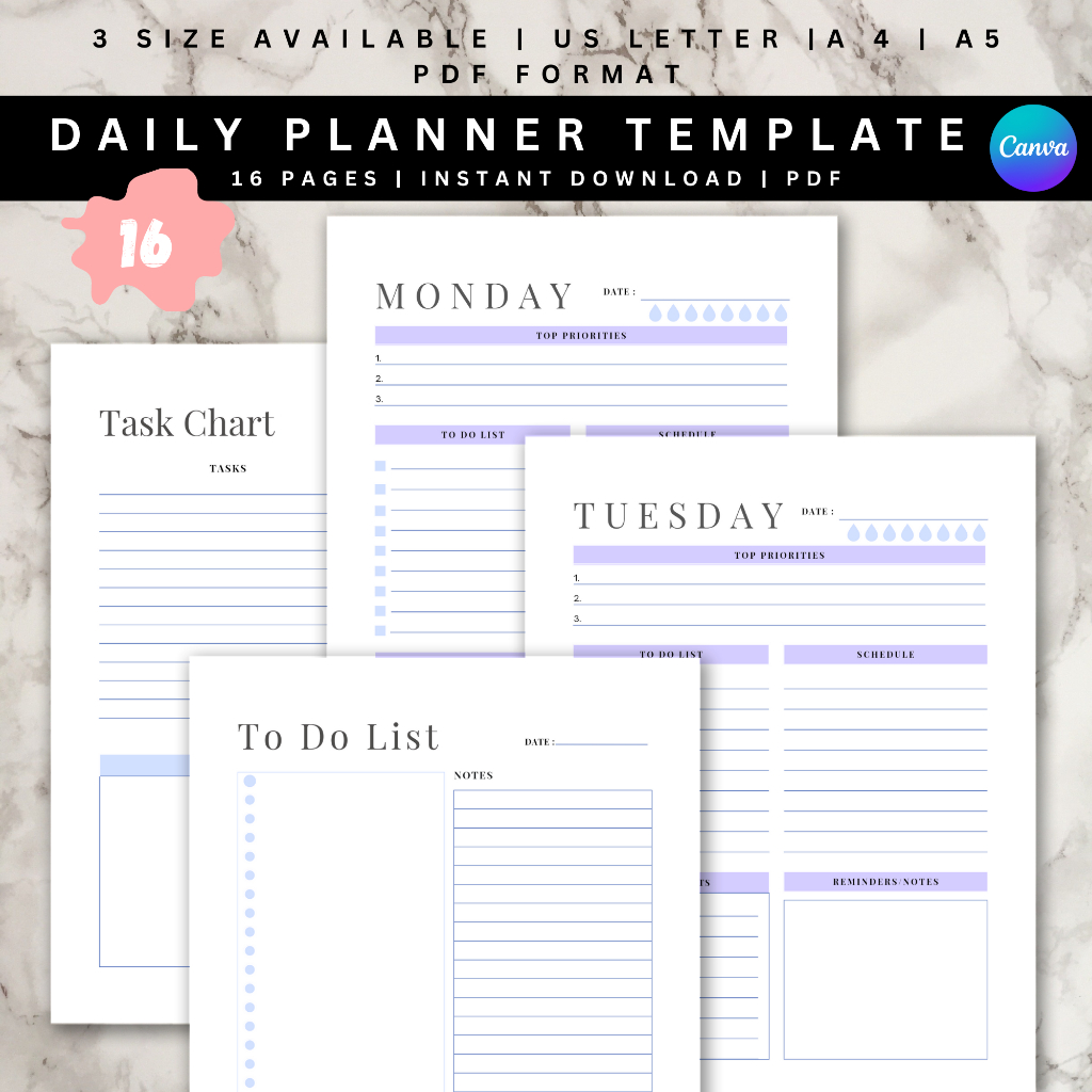Printable Day Planner Daily Planner Page for PDF Apps or Printing Daily ...