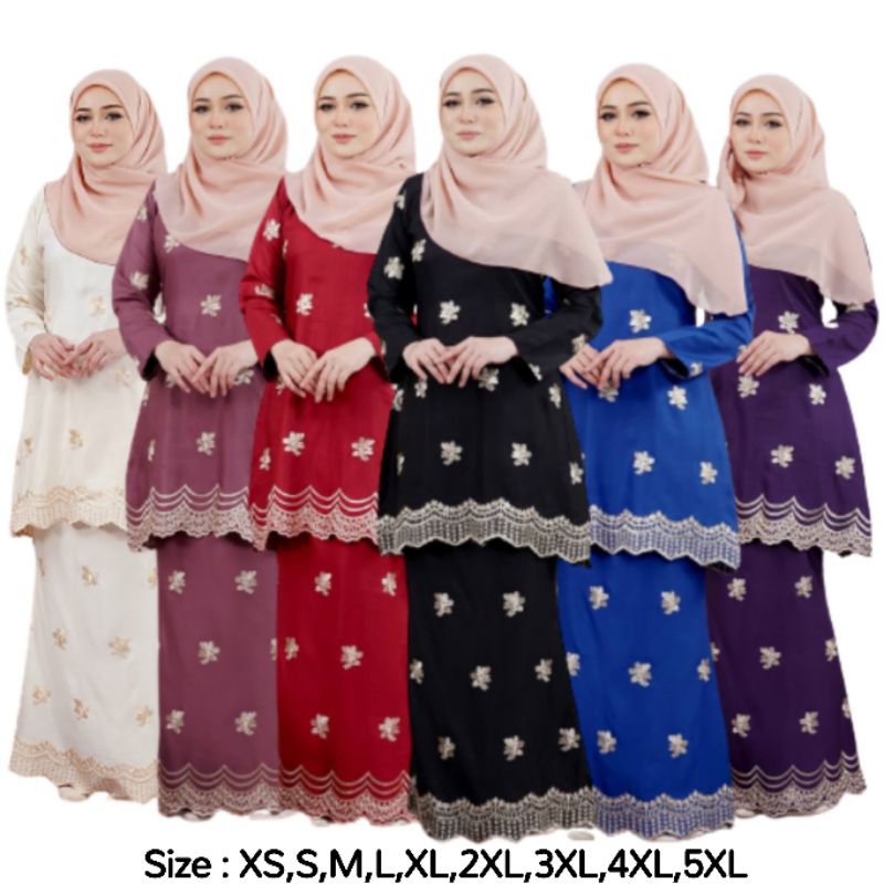 (SIZE XS-5XL) KURUNG RIAU MODEN SULAM BUNGA RAYA PLUS SIZE TUNANG BLACK ROYAL BLUE PURPLE MAROON ...