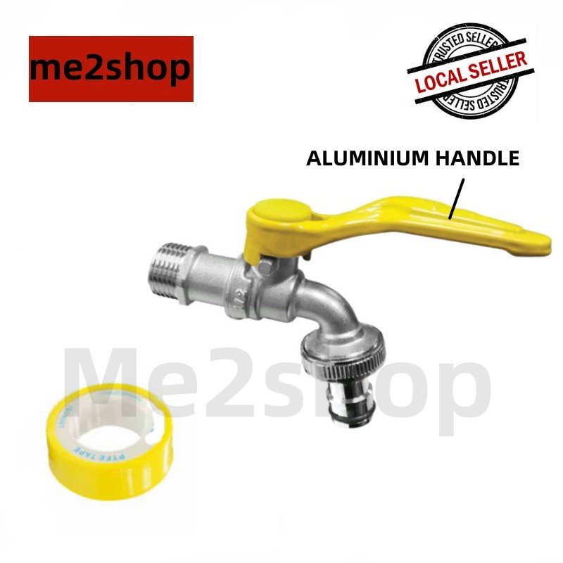 1/2" BRASS BODY ALUMINIUM HANDLE UNION BIB TAP WITH SEAL TAPE /BALL TAP ...