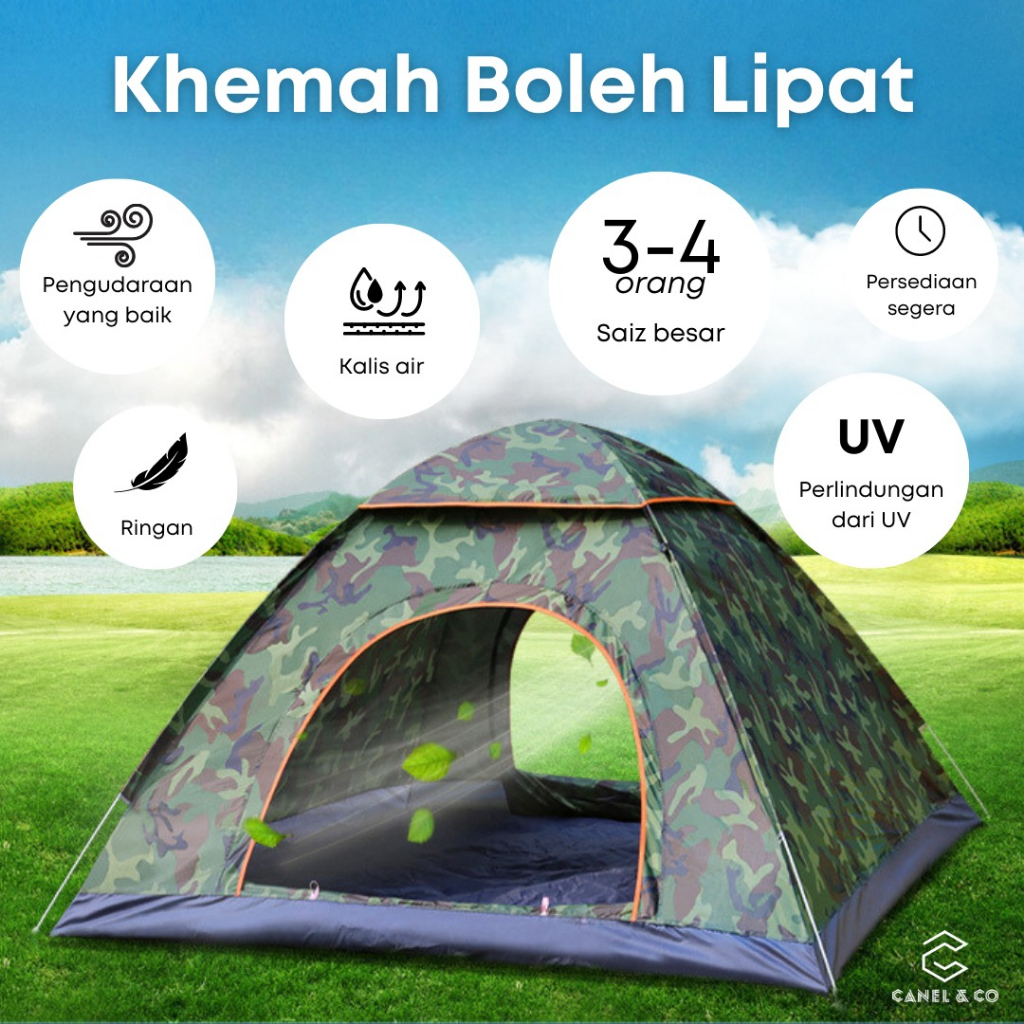 Khemah Camping Tent 3/4 Person 2 Sec Pop Up Tent Khemah Tent Camping ...