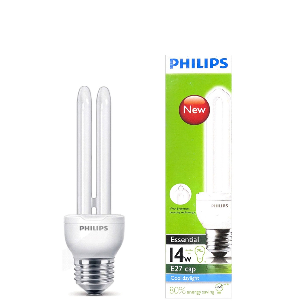PHILIPS ESSENTIAL 8W / 18W / 23W PLCE E27 ENERGY SAVING 2U / 3U [ COOL ...