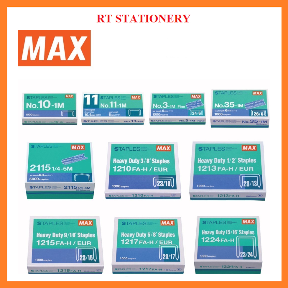 MAX All Size Heavy Duty Staples (Stapler Bullet Refill / Dawai Kokot ...