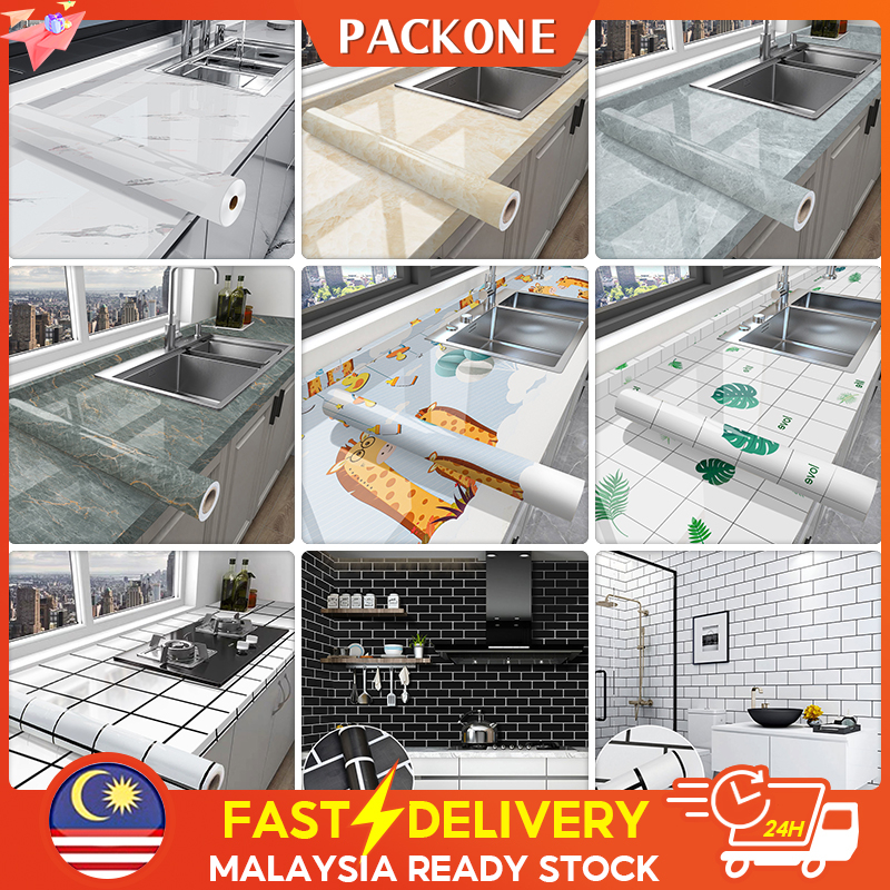 PACKONE 10M Kitchen Marble Wallpaper Dapur Table Top Sticker Self ...