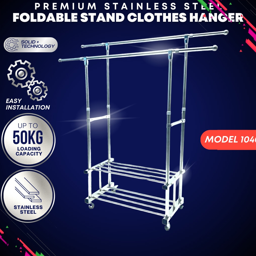 Retractable Roller Cloth Hanger Stainless Steel Bar Stand Clothes ...