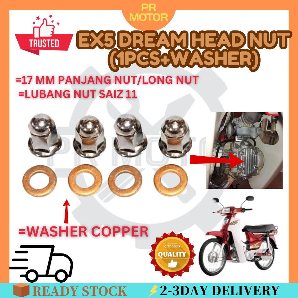 HONDA EX5 HEAD NUT PANJANG & WASHER COPPER TEMBAGA NUT HEAD EX5 DREAM ...