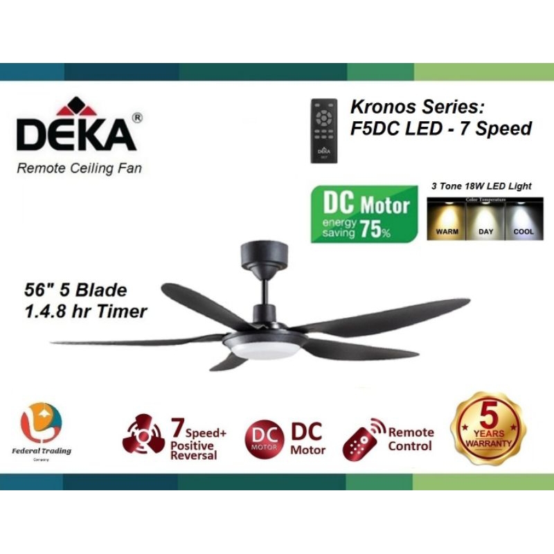 DEKA Remote LED Light Remote Ceiling Fan F5DC LED F5DCL 7 Speed Kipas ...