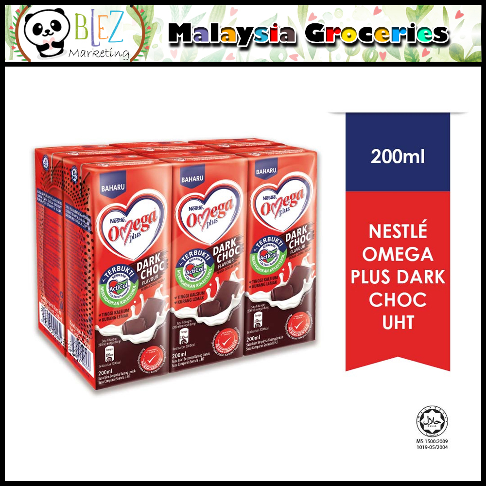Nestle Omega Plus UHT Dark Chocolate Flavour Milk (200ml x 6 Packs ...