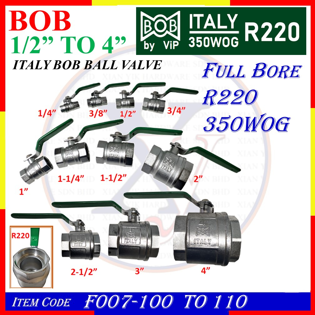 1/4" TO 1-1/2" ITALY BOB BALL VALVE FULL BORE R220 350WOG (F007-100 1/4 ...