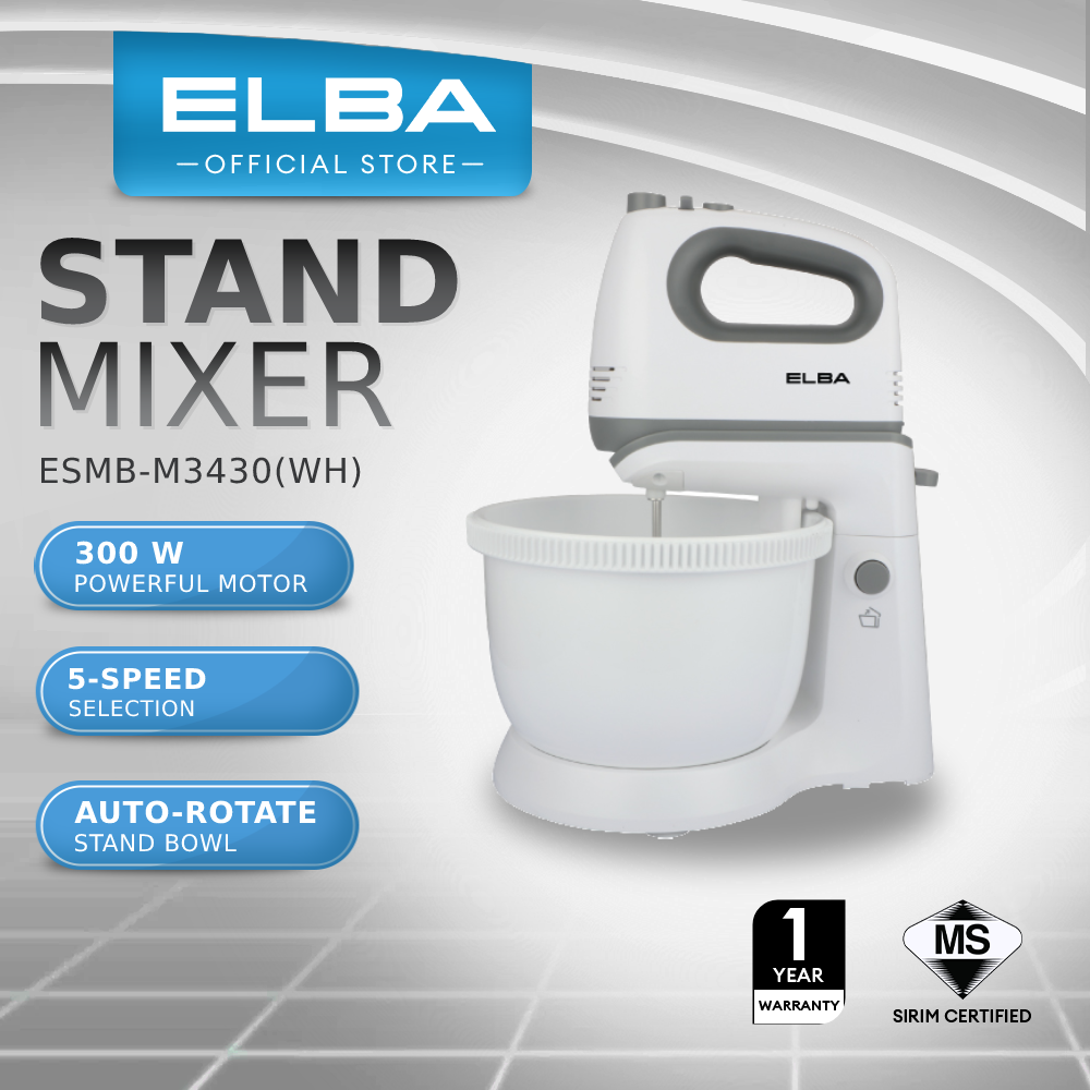 ELBA Stand Mixer ESMB-M3430(WH) - 5-speeds, Turbo Function, Auto ...