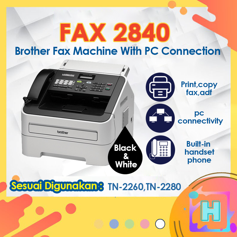 Brother FAX-2840 B&W Fax Machine Print Copy Fax ADF Handset Phone ...